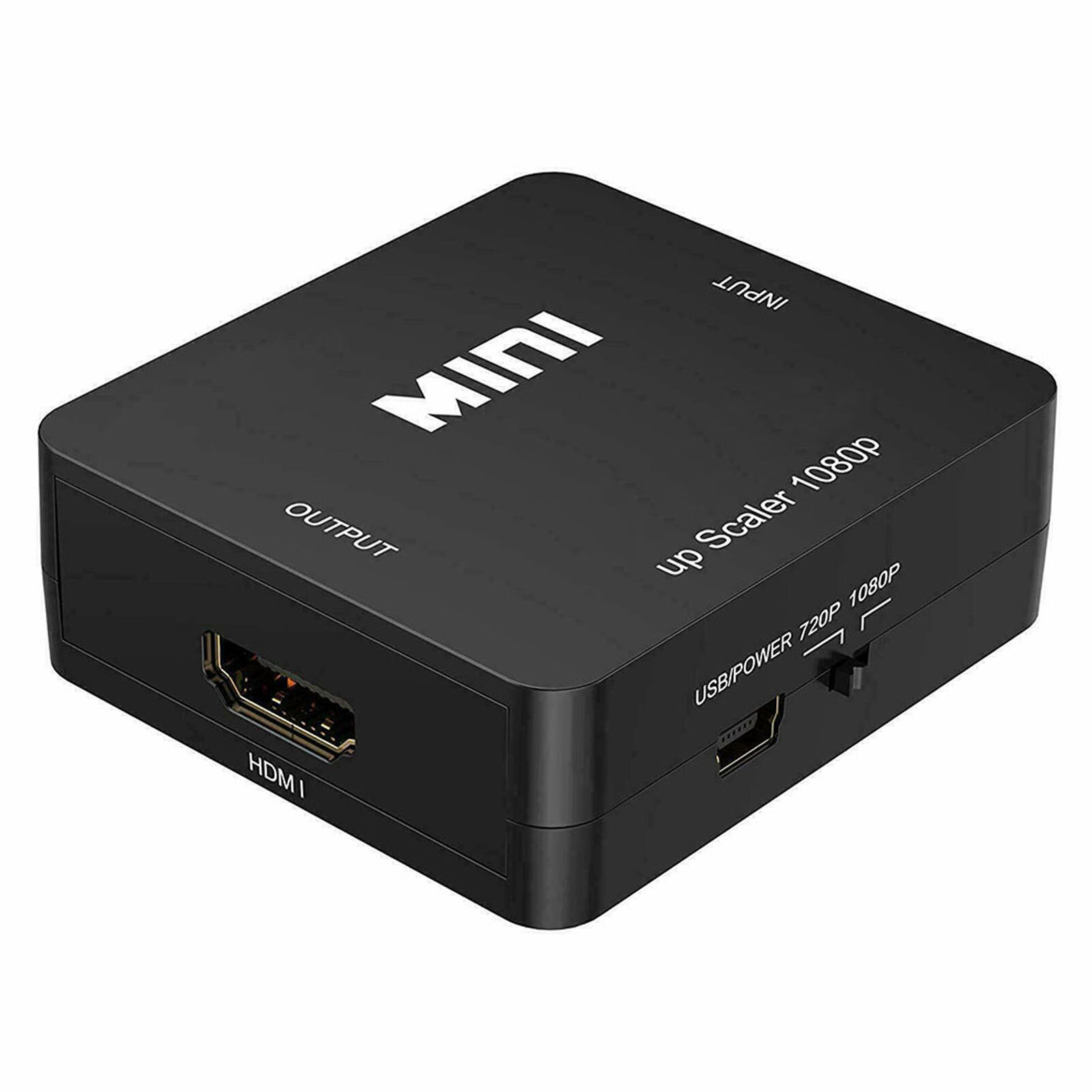 Конвертер AV в HDMI AV2HDM черного цвета с регулируемым разрешением 720P/1080P, USB-зарядкой, весом 75g, размерами 65*54*20mm, входами Composite AV и HDMI, выходом High-Definition Multimedia Interface 1.4 Micro Female, включая USB-кабель