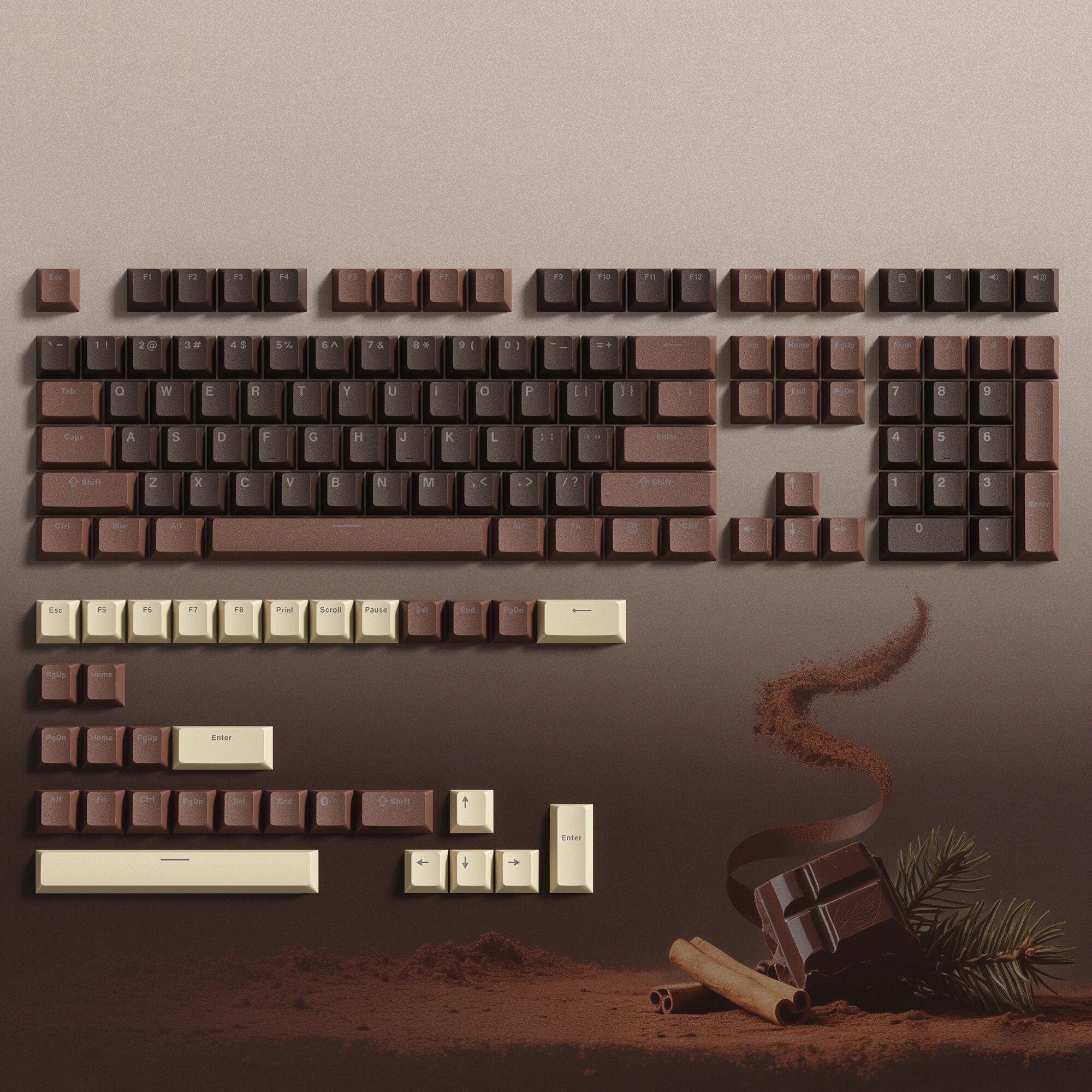 Набор PBT-кейкапов с подсветкой Cherry Profile для механических клавиатур Chocolate