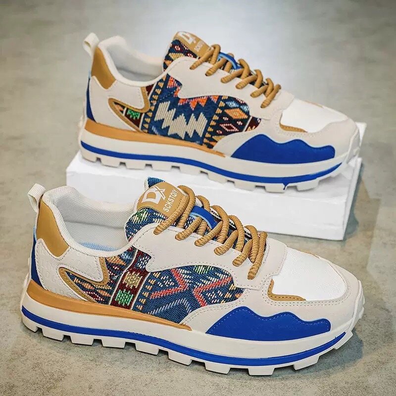 2025 Весна и Осень Новые Мужские Туфли Модные Печатные Вышитые Спортивные Повседневные Туфли Удобные Толстые Подошвы, Увеличивающие Рост Мужские Туфли