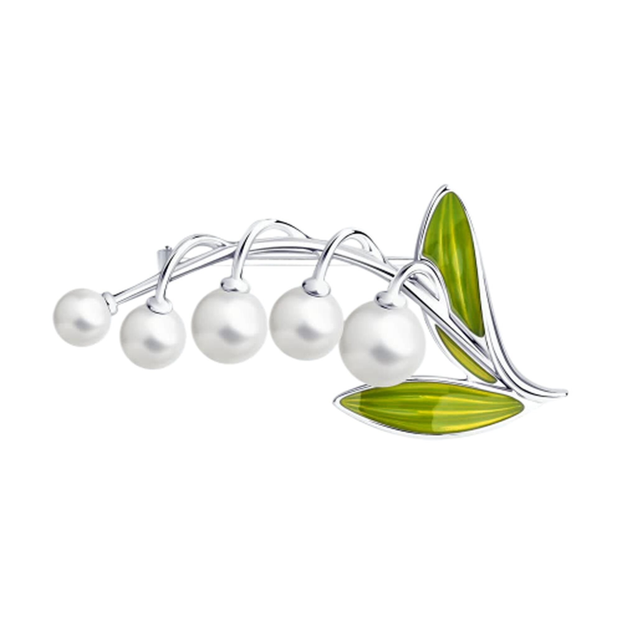 Брошь, серебро, 925 проба, родирование, жемчуг имитация, эмаль