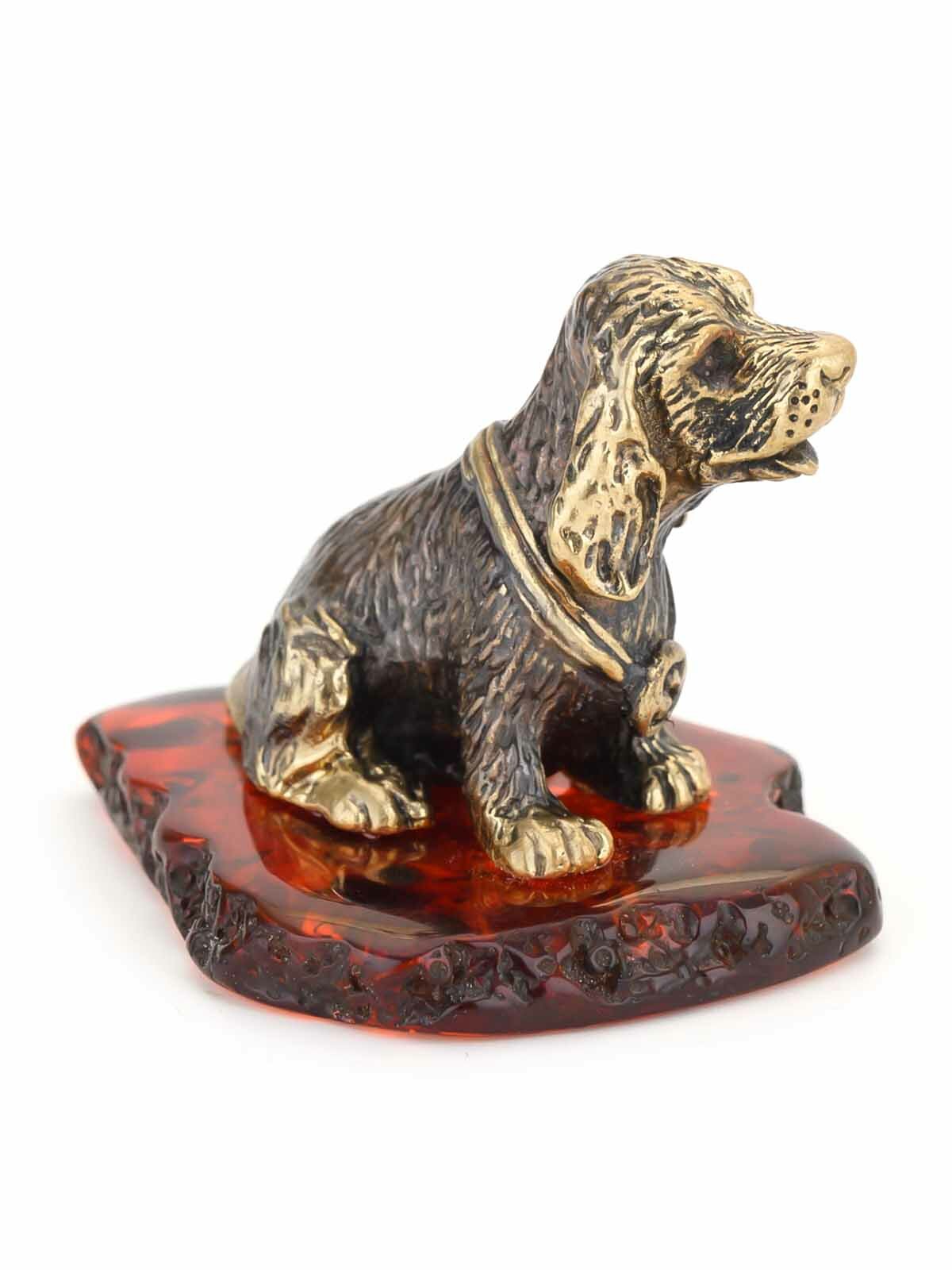 Сувенирная фигурка - Собака Спаниель, Янтарь, 4,0 см