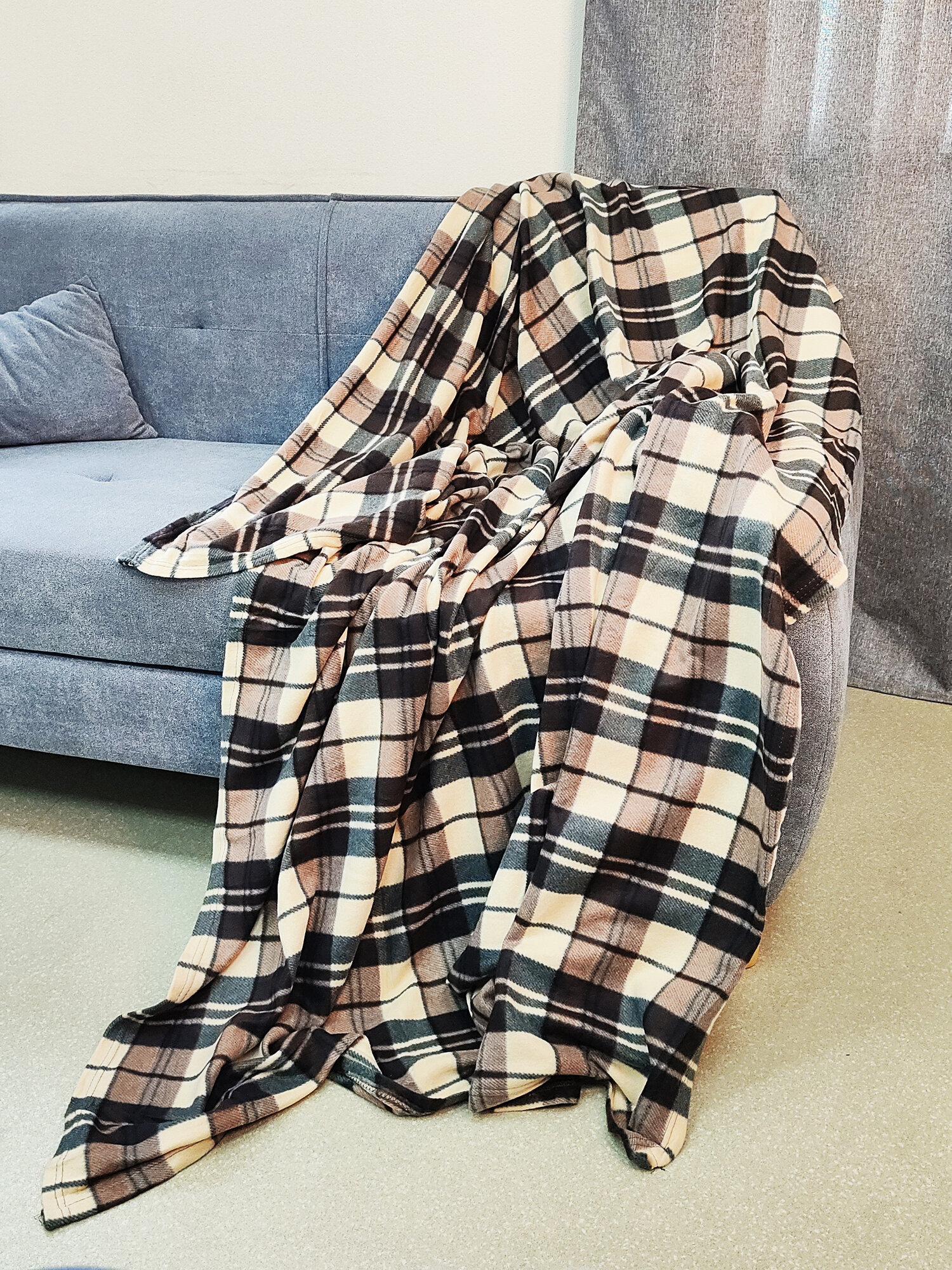 Плед F&H Клетка, 150x200см, бежевый и коричневый