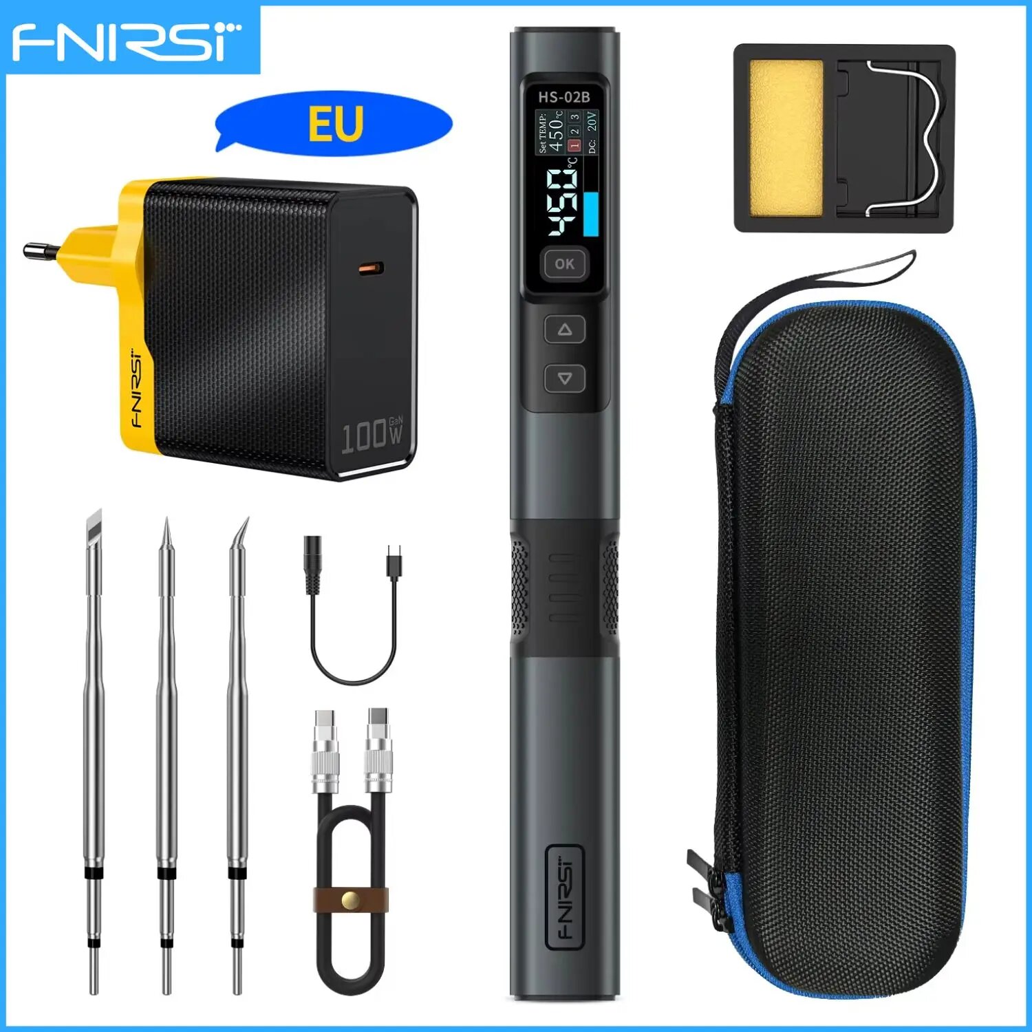 FNIRSI HS-02B Паяльник Портативный 9-20В, 100W, EU