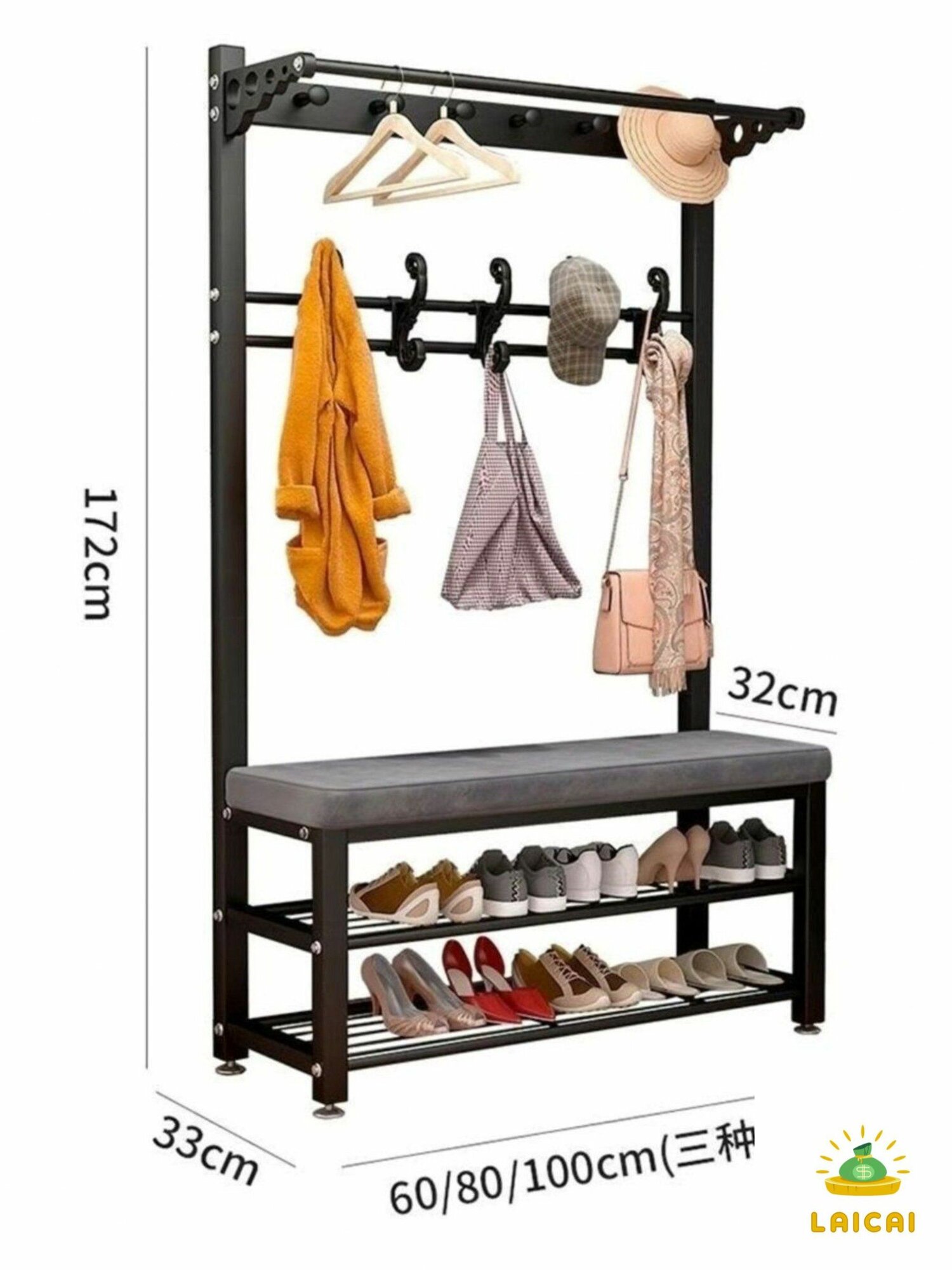 Комплект прихожей, черно-серый 100*172*33