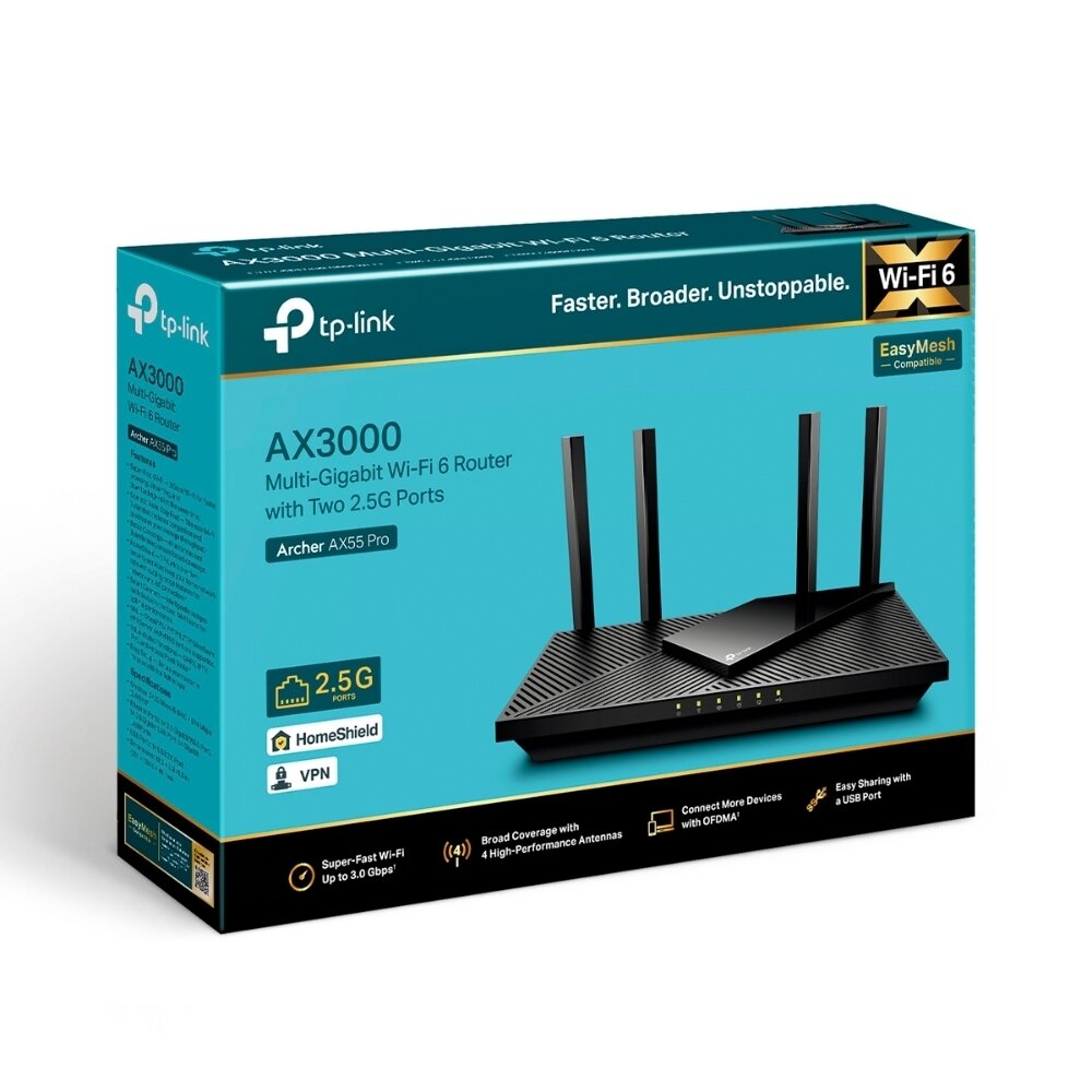 Двухдиапазонный гигабитный TP-Link Archer AX55 Pro AX3000 Wi-Fi 6 роутер