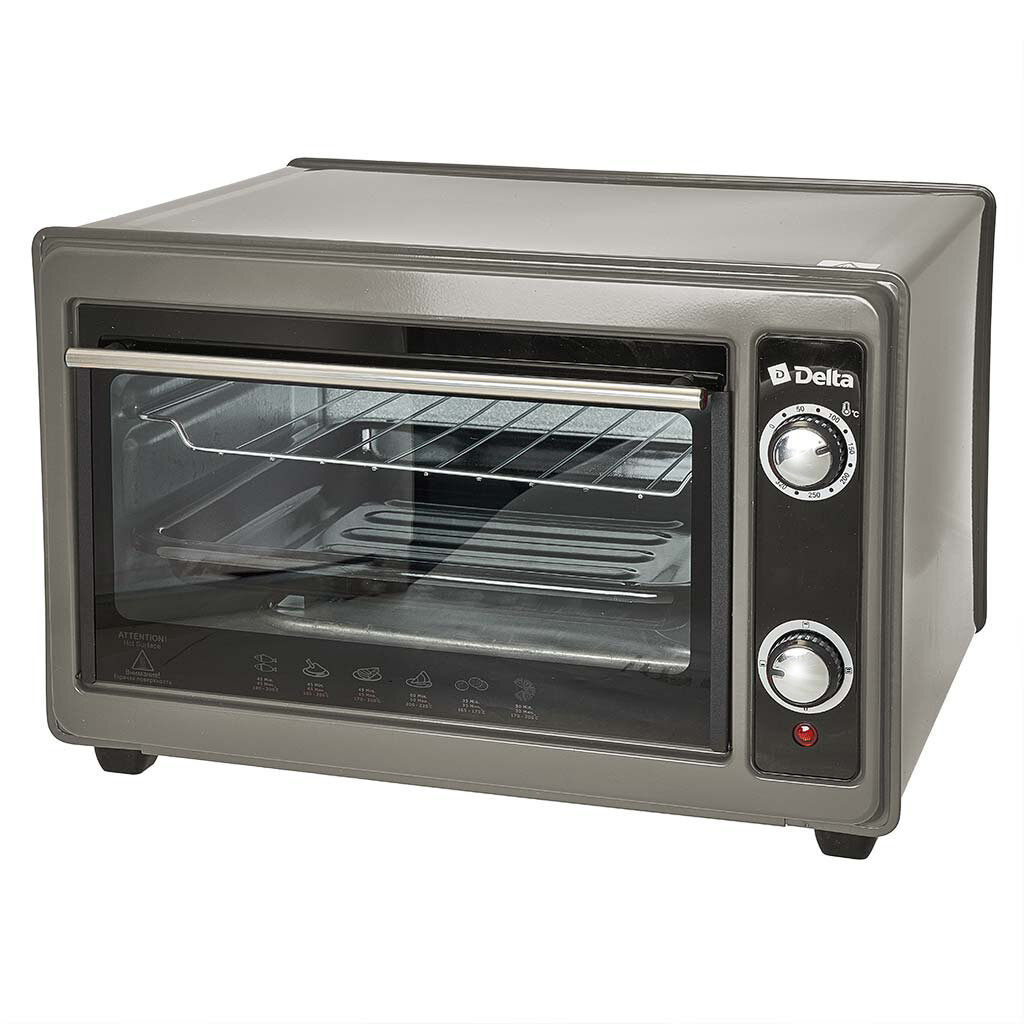 Духовка электрическая Delta D-0122 с термостатом, противень, решетка, 37 л, серая