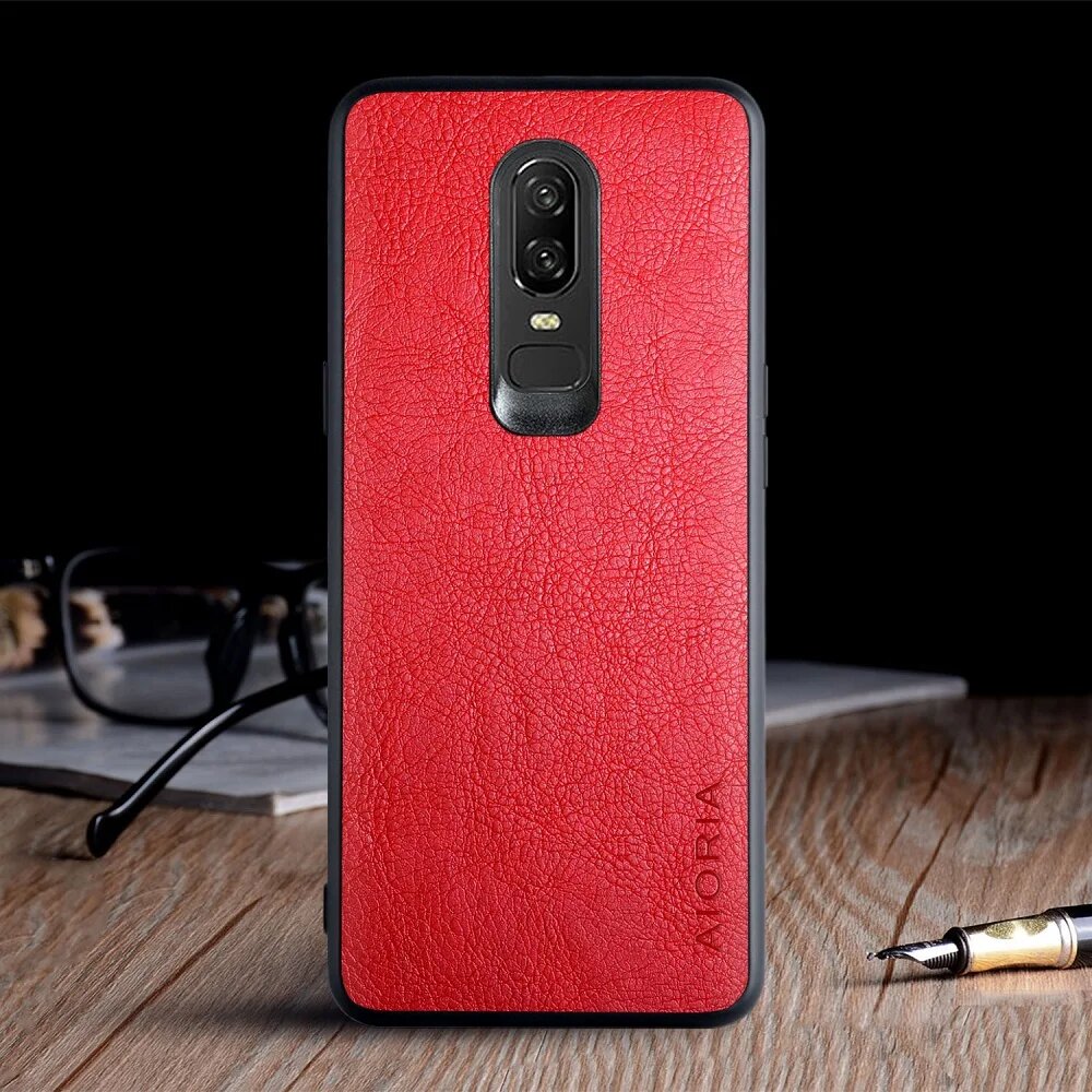 Красный кожаный чехол для OnePlus 6