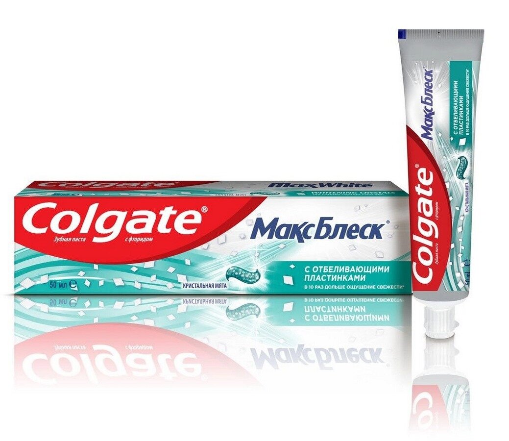 Colgate Макс Блеск - Кристальная Мята Зубная паста "с отбеливающими пластинками" 50 мл.