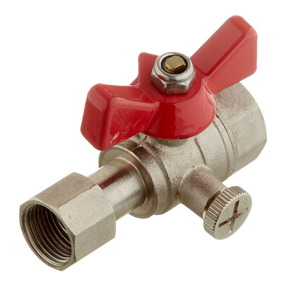 Кран шаровой латунный Valtec 1/2 ВРг х 3/8 ВРг для подключения манометра проходной бабочка прямой VT.807. N.0403