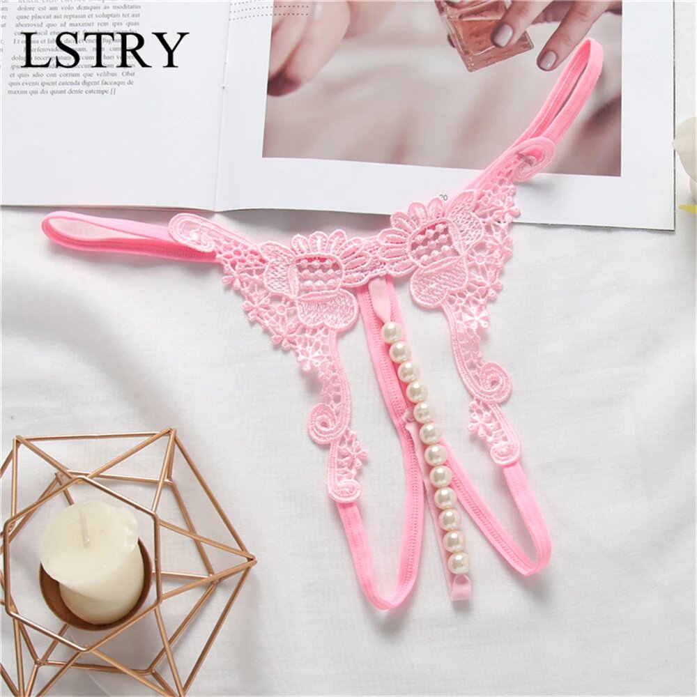 Новинка 2025, трусики с вышивкой и бабочкой и жемчугом, сексуальное женское белье, секс-стринги, женское эротическое нижнее белье с открытой промежностью, массажные трусики Розовый, M2-Pink