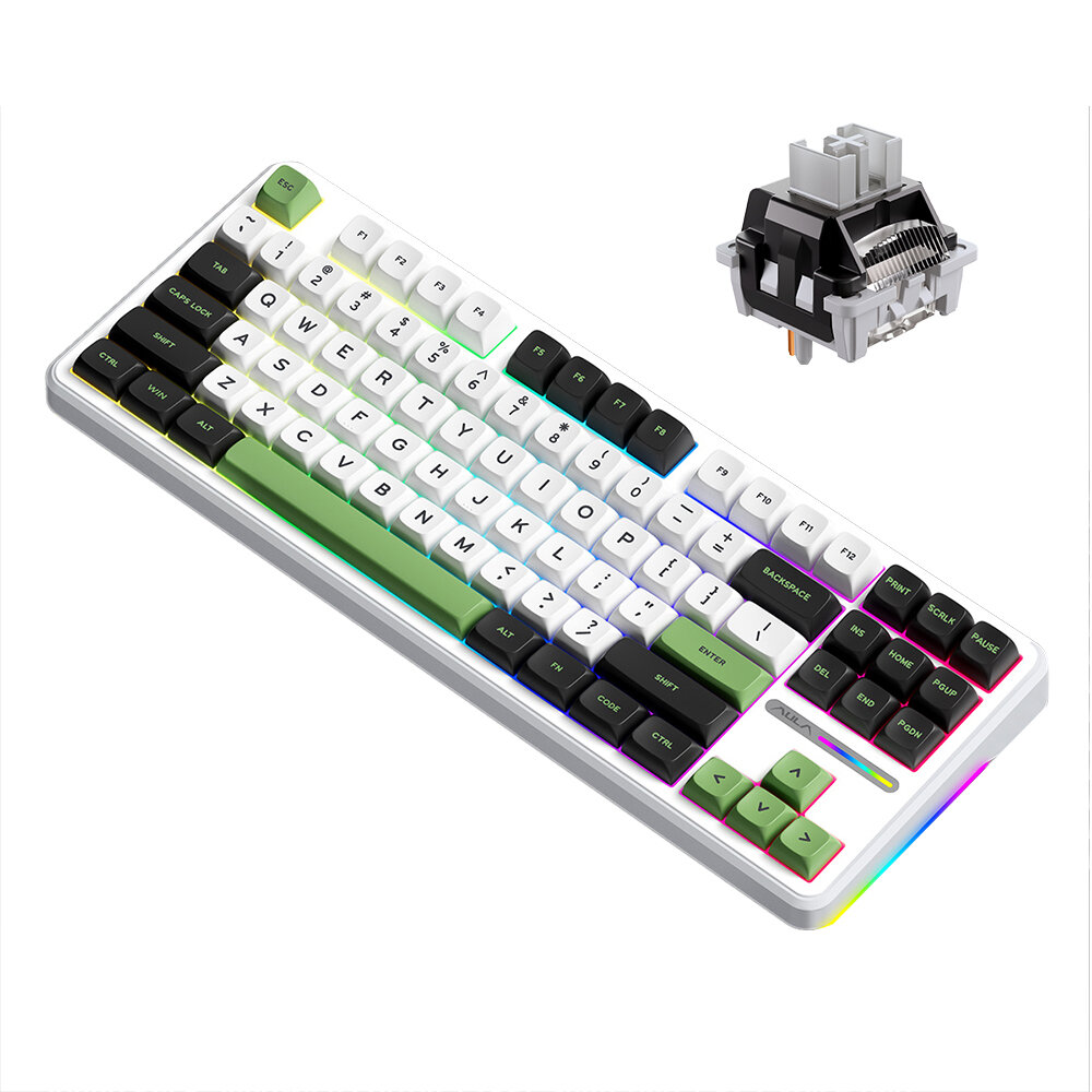 AULA F87 Mechanical Keyboard Wireless Gasket Structure with Tri-Mode Connectivity 87-Key Low-Delay Gaming Light Effect