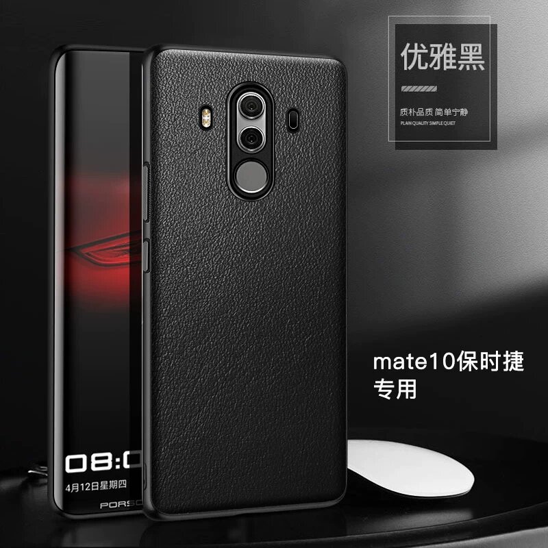 Porsche Design Mate 10 RS Black Top Grain Nappa Leather Phone Case for Huawei Smartphones