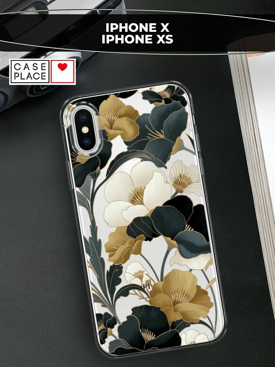 Силиконовый чехол на Apple iPhone X / Айфон X с принтом Золотые цветы