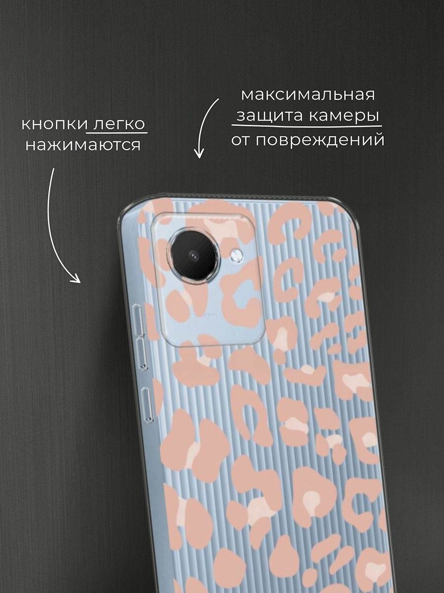 Чехол на Realme C30 / Реалми C30 с принтом Паттерн бежевый леопард, прозрачный — фото 1