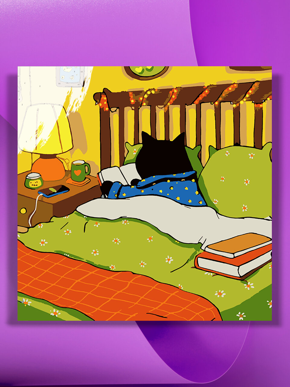 Картина по номерам на холсте Черный кот готовится ко сну, 40 х 40 см