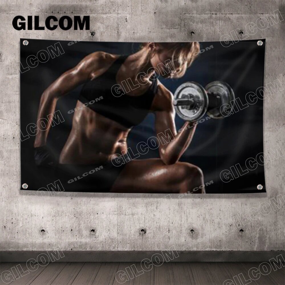 Спортивный флаг "Девушка в тренажерном зале" Черный, 60 х 90 см, 8