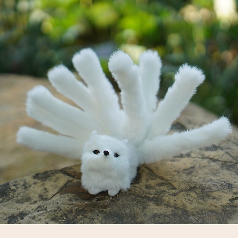Модель девятихвостой лисы, плюшевая игрушка, кукла, настольный подарок, креативное украшение, белый лисий орнамент,
