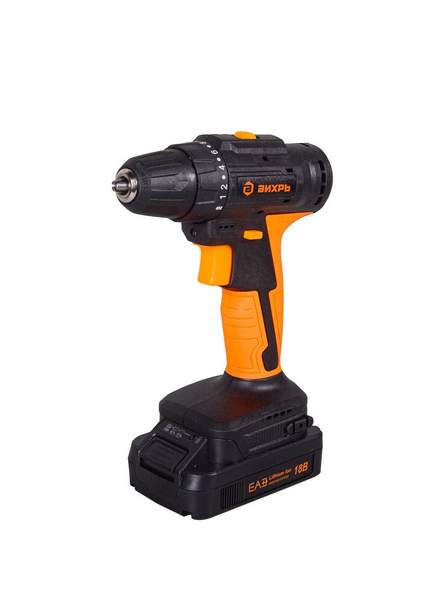 Дрель-шуруповерт аккумуляторная ДА-18Л-2К/Б (2,0 А/ч) (бесщеточный двигатель) Вихрь