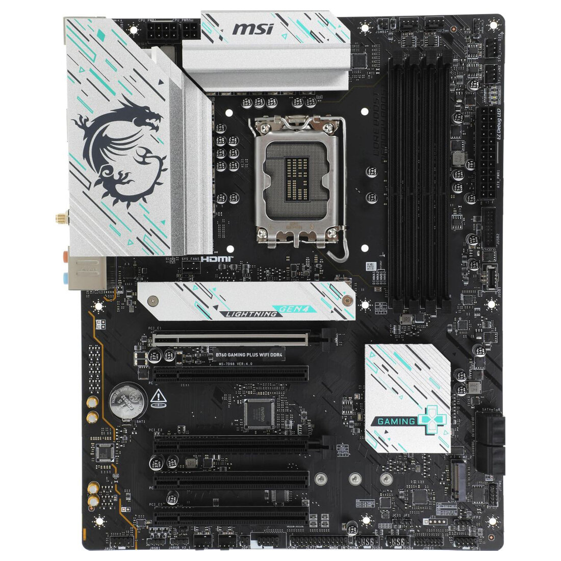Материнская плата Socket-1700 MSI B760 GAMING PLUS WIFI DDR4, B760 (4xDDR4 5xPCI-E16x 2xM.2 ATX)