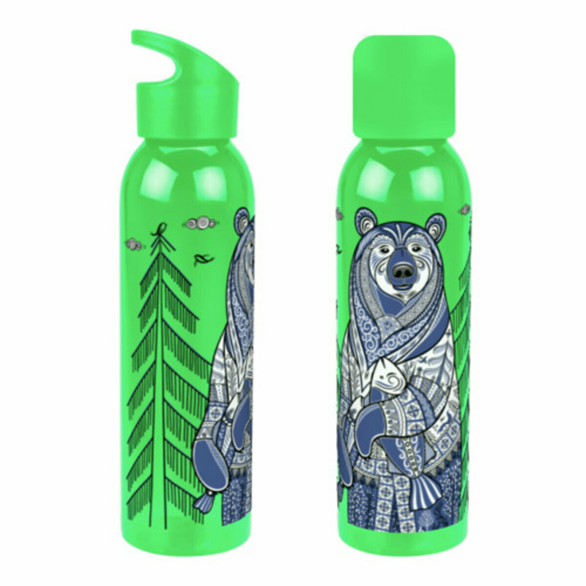 Бутылка для воды «Медведь с рыбой. Мезенские мотивы (т)» (зеленое яблоко)