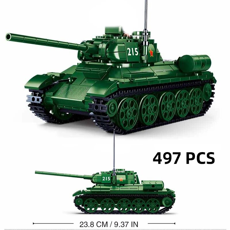 Конструктор танк T-34, 497 деталей, зеленый, 0982 no box
