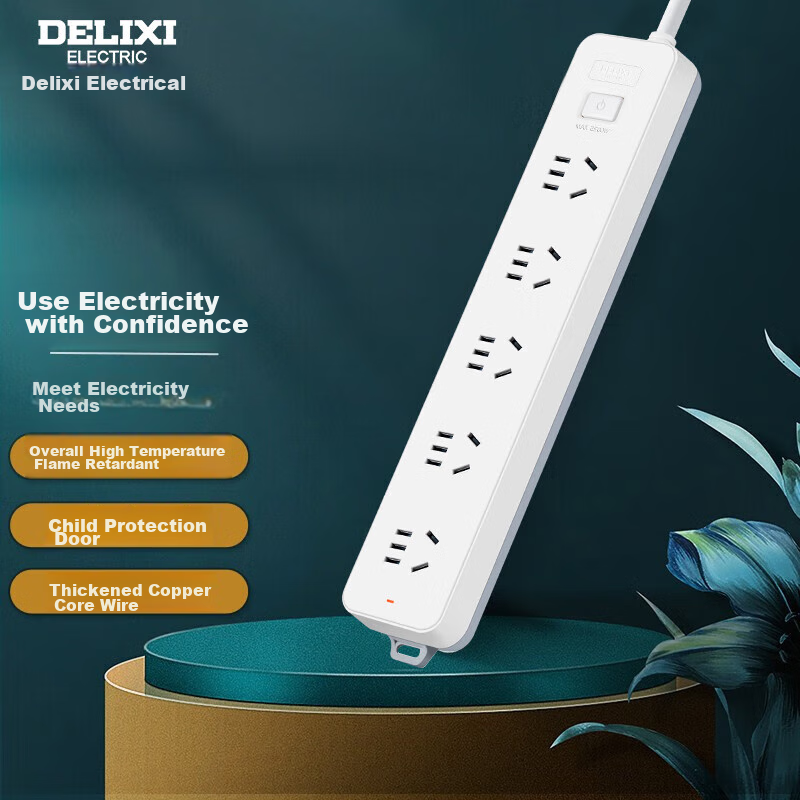 DELIXI New National Standard Power Strip/Extension Cord/Power Bar/Power Strip/Power Board/Power Strip 5 Outlets with Master Switch, 5 Meters