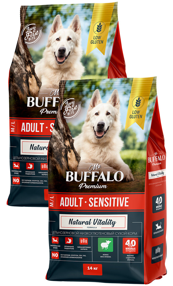 MR.BUFFALO M/L SENSITIVE для взрослых собак средних и крупных пород с чувствительным пищеварением с ягненком (14 + 14 кг)
