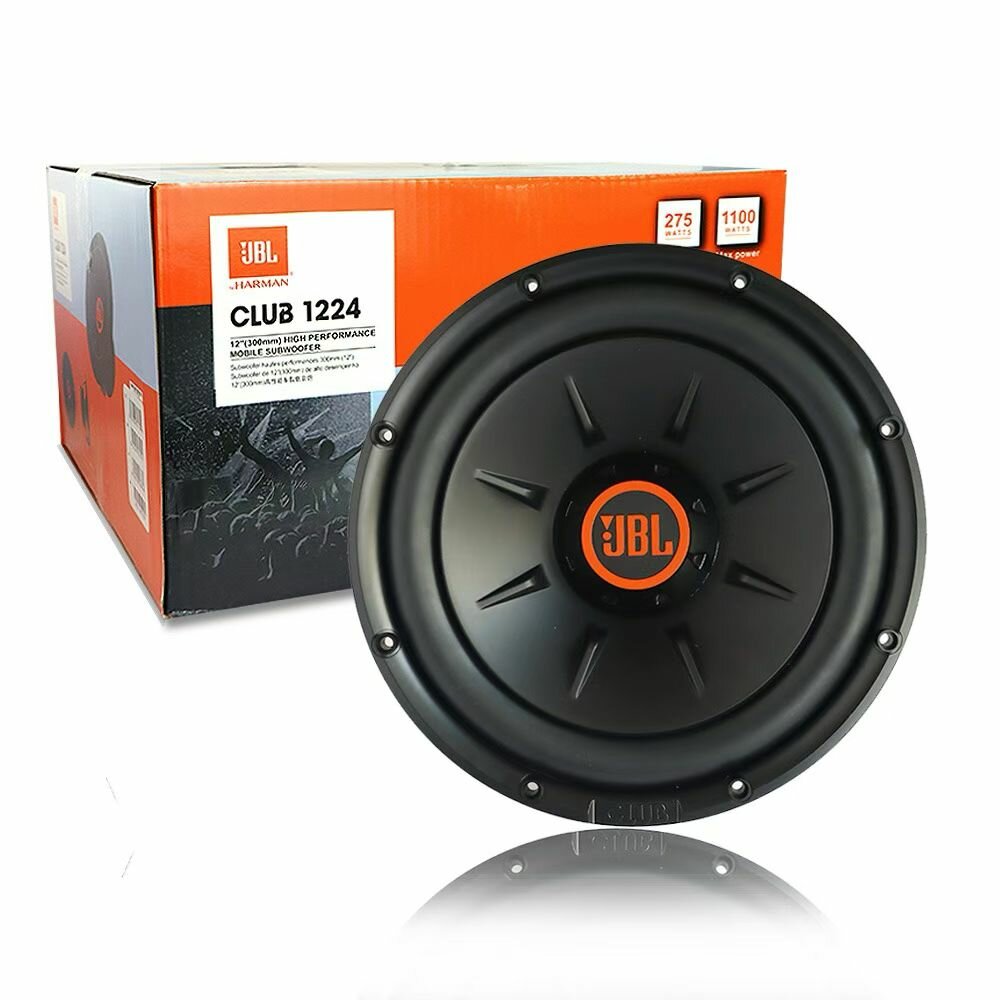 Сабвуфер JBL:GT5-S12, номинальная мощность 300 Вт, пиковая мощность 1200 Вт, чистый бас.