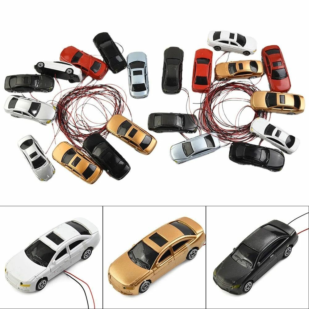 Набор из 4 светодиодных моделей автомобилей 12 В 20 мА, масштаб 1:100 для макетов железной дороги HO N Z, освещение зданий и уличных пейзажей, декоративная подсветка макета