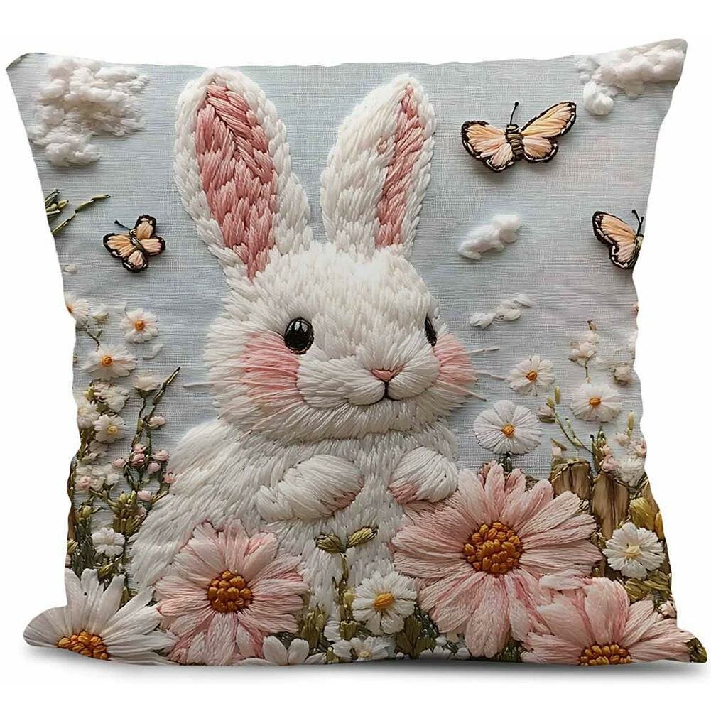 Подушка с 3D-эффектом и принтом в виде кролика и цветов 45x45 см, украшение для дома