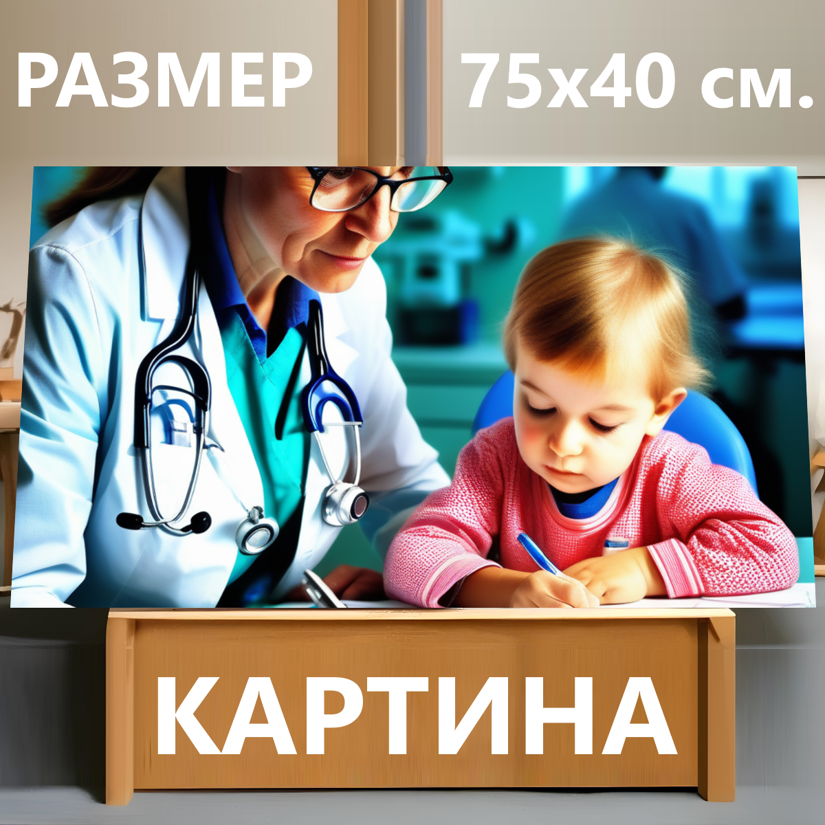 Картина на холсте "Педиатр, лечить, забота детский поликлиника" на подрамнике 75х40 см. для интерьера