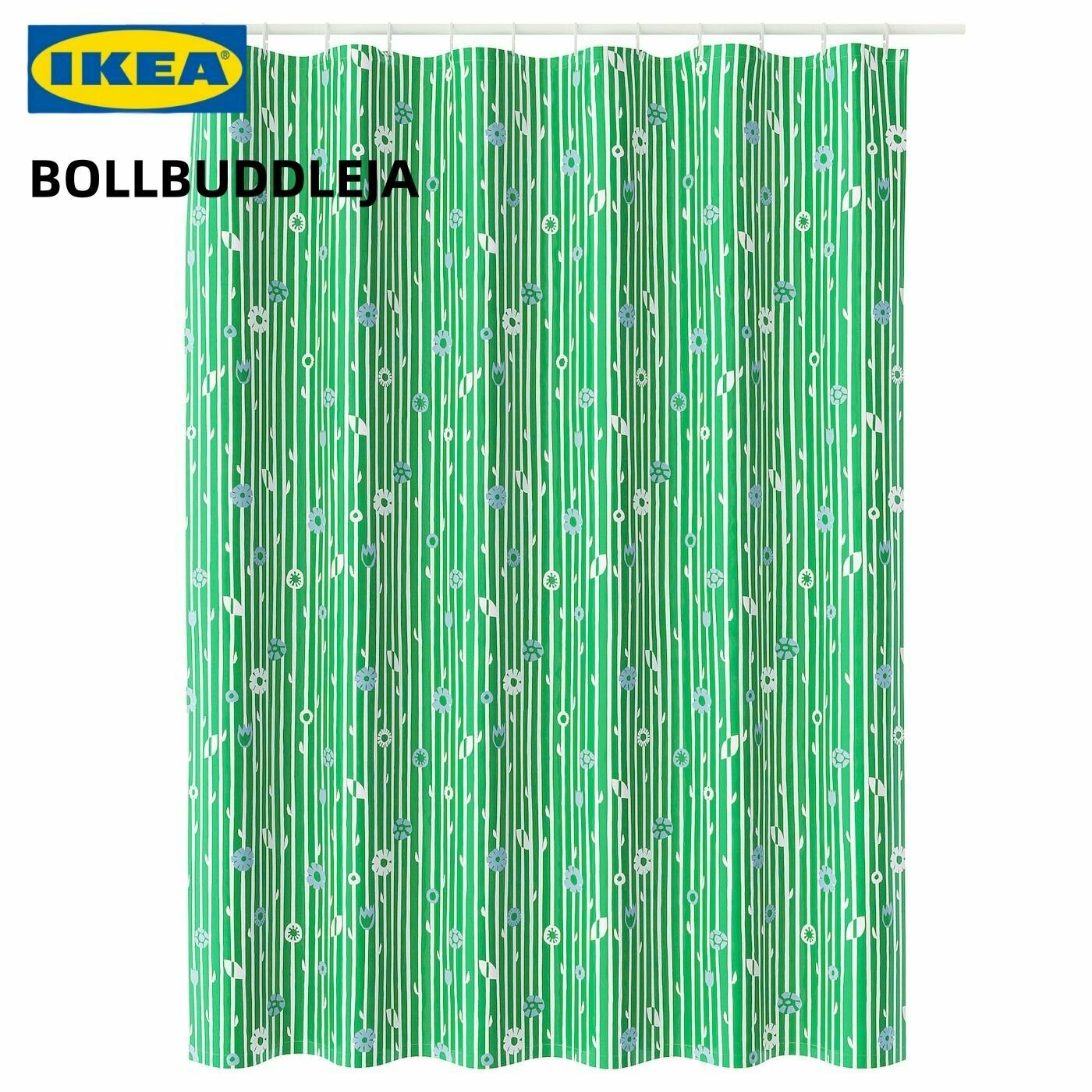 IKEA BOLLBUDDLEJA, занавеска для душа, зеленая/цветочный узор, 180*200 см