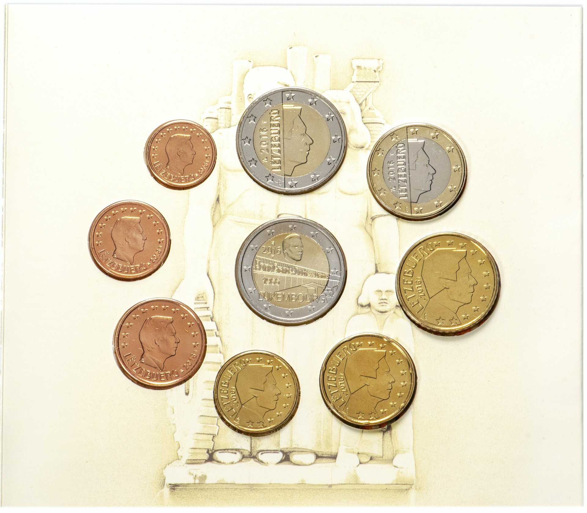 Люксембург 2016 официальный набор евро из 9 монет "Шиффланж" в буклете, Биметалл, нордик, сталь с медным покрытием, в сохранности UNC