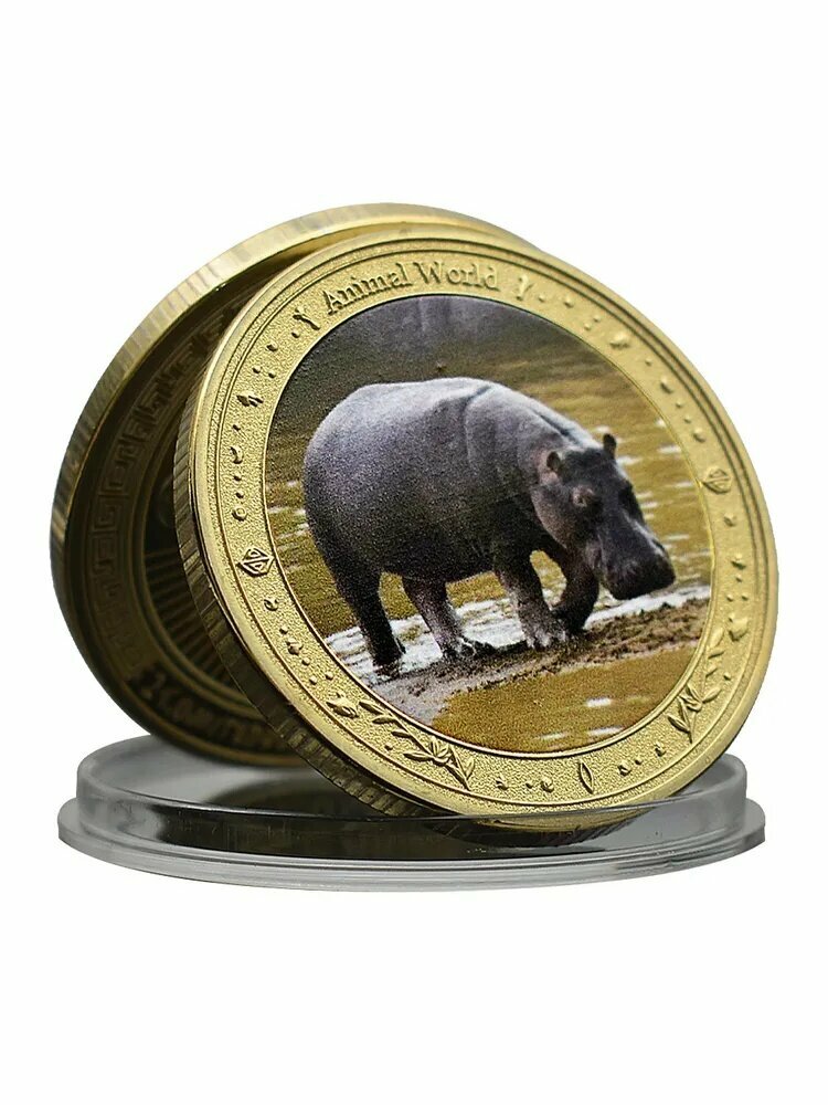 Набор памятных монет Мир животных Африка, коллекционные монеты с изображением льва, бегемота, слона, антилопы, жирафа и леопарда, диаметр 40 мм