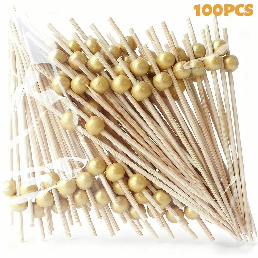 Одноразовые палочки для фруктов с золотыми бусинами