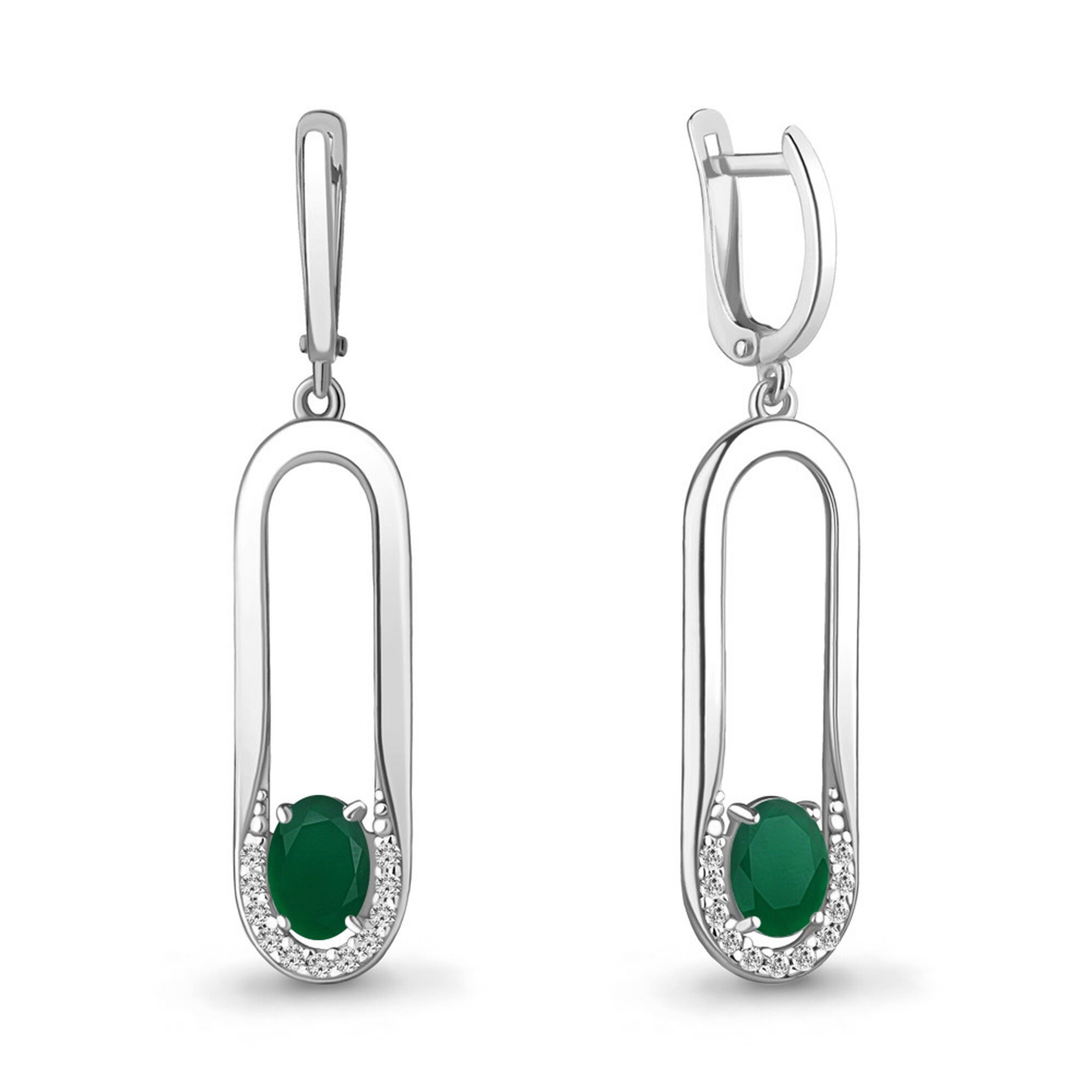 Серьги, серебро, 925 проба, серебрение, фианит, агат