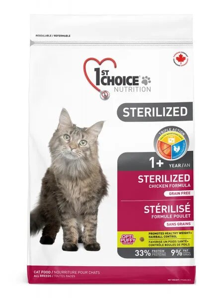 Сухой корм 1st Choice для кошек Sterilized, курица с бататом, 2.4 кг