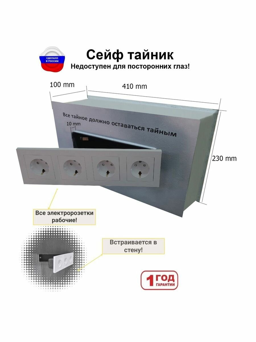 Скрытый сейф-тайник для денег и документов с блоком рабочих розеток Schneider Electric AtlasDesign. Встраиваемый в стену на глубину 10 см.