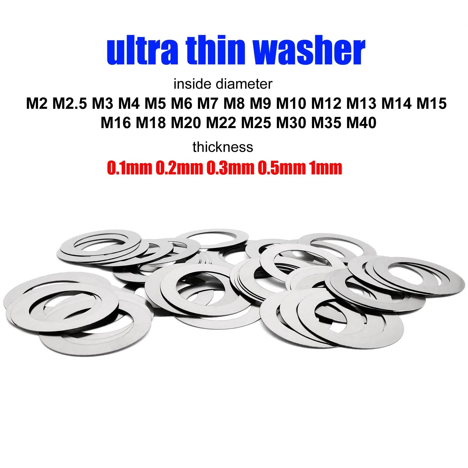 Ультратонкие шайбы из нержавеющей стали Michastu М2-М40 thick 0.1mm, 100pcs M4x6xThick
