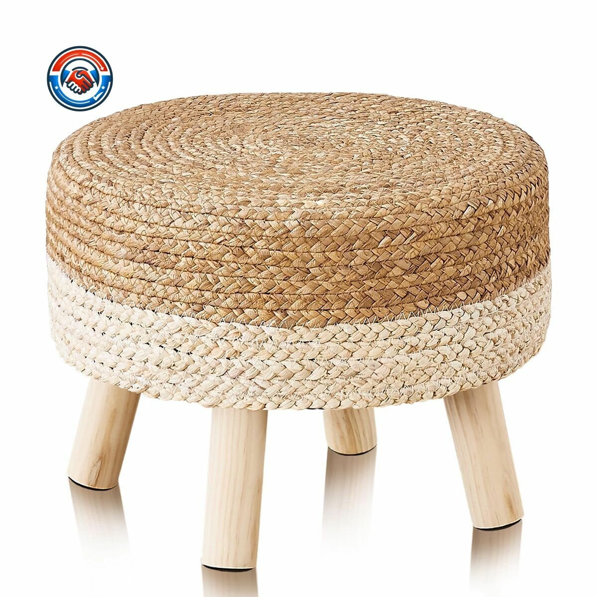 Низкий плетёный табурет из водяного гиацинта на цельном деревянном каркасе, 100 кг, ручная работа, для туалетного столика, прихожей, балкона и сада