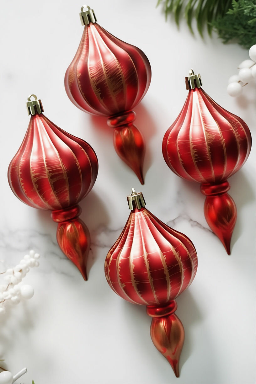 Набор ёлочных украшений подвески тулленг, пластик, красный, 12 см, 4 шт, Winter Deco 2000041