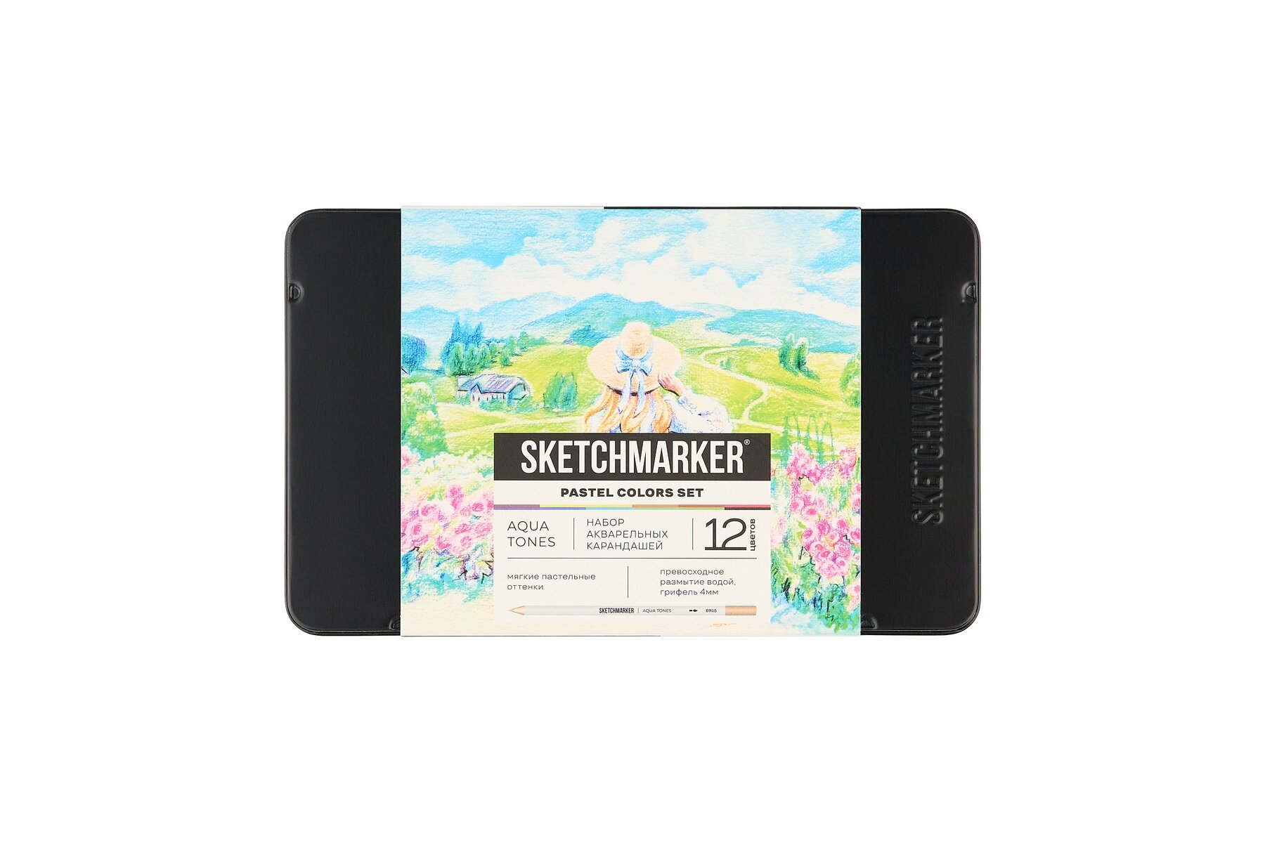 Набор карандашей акварельных SKETCHMARKER пастельные оттенки 12цв. металлическая уп-ка