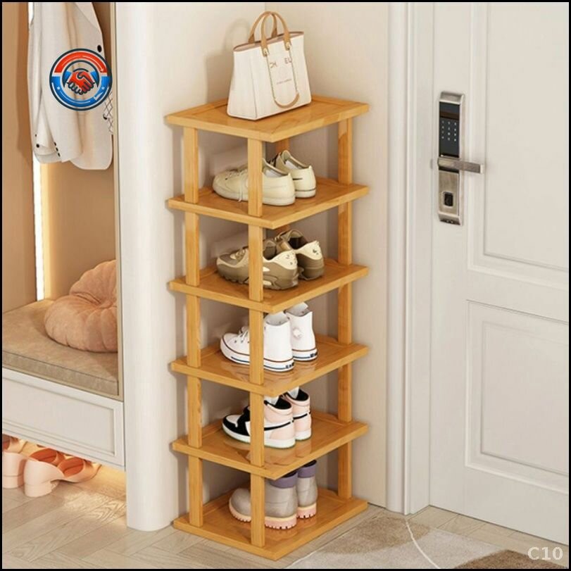 Бамбуковая обувница на 4 полки, компактная напольная полка для прихожей, этажерка для кроссовок и ботинок, экологичная мебель для порядка и уюта