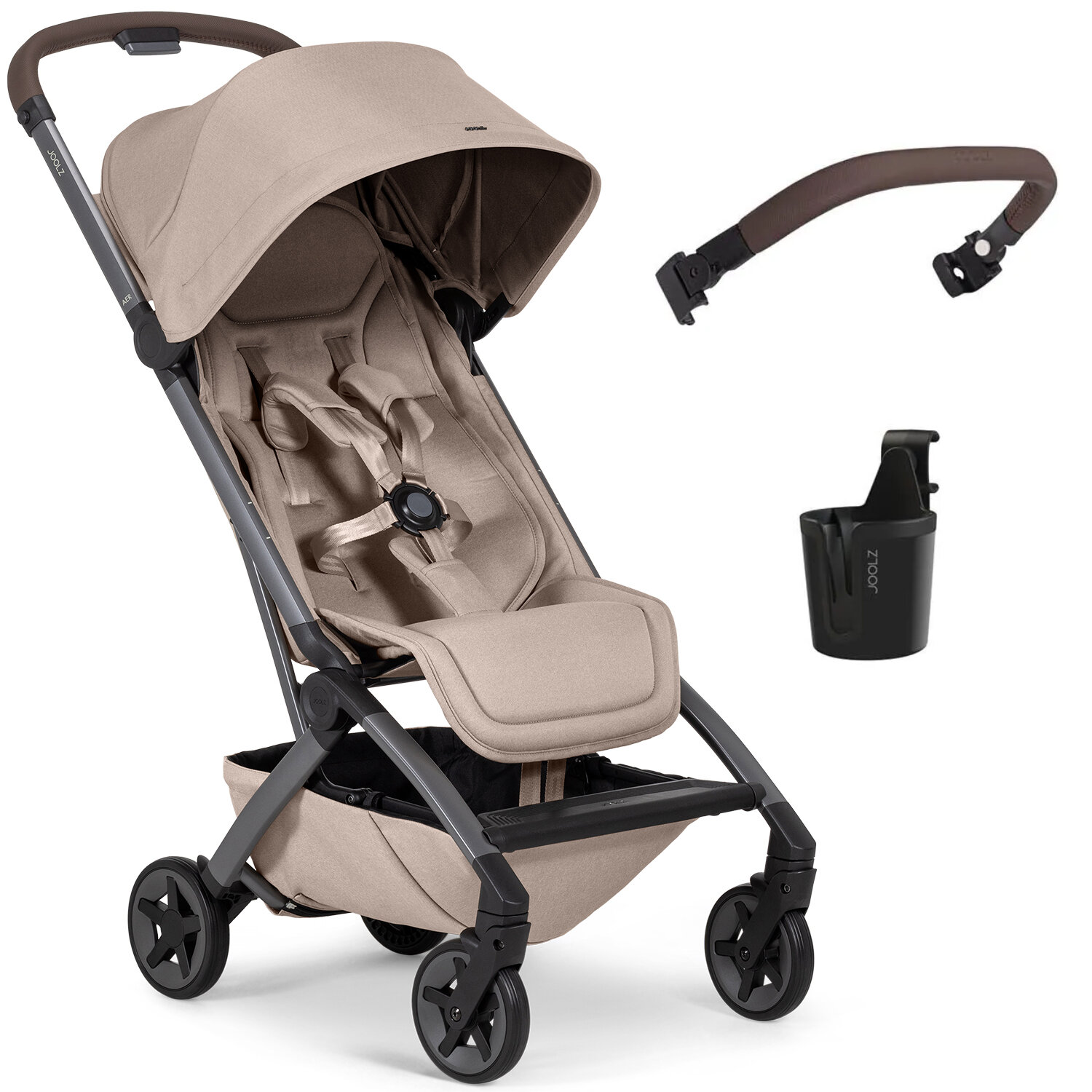 Коляска прогулочная Joolz AER2 SE Sandy Taupe с бампером и подстаканником 320442
