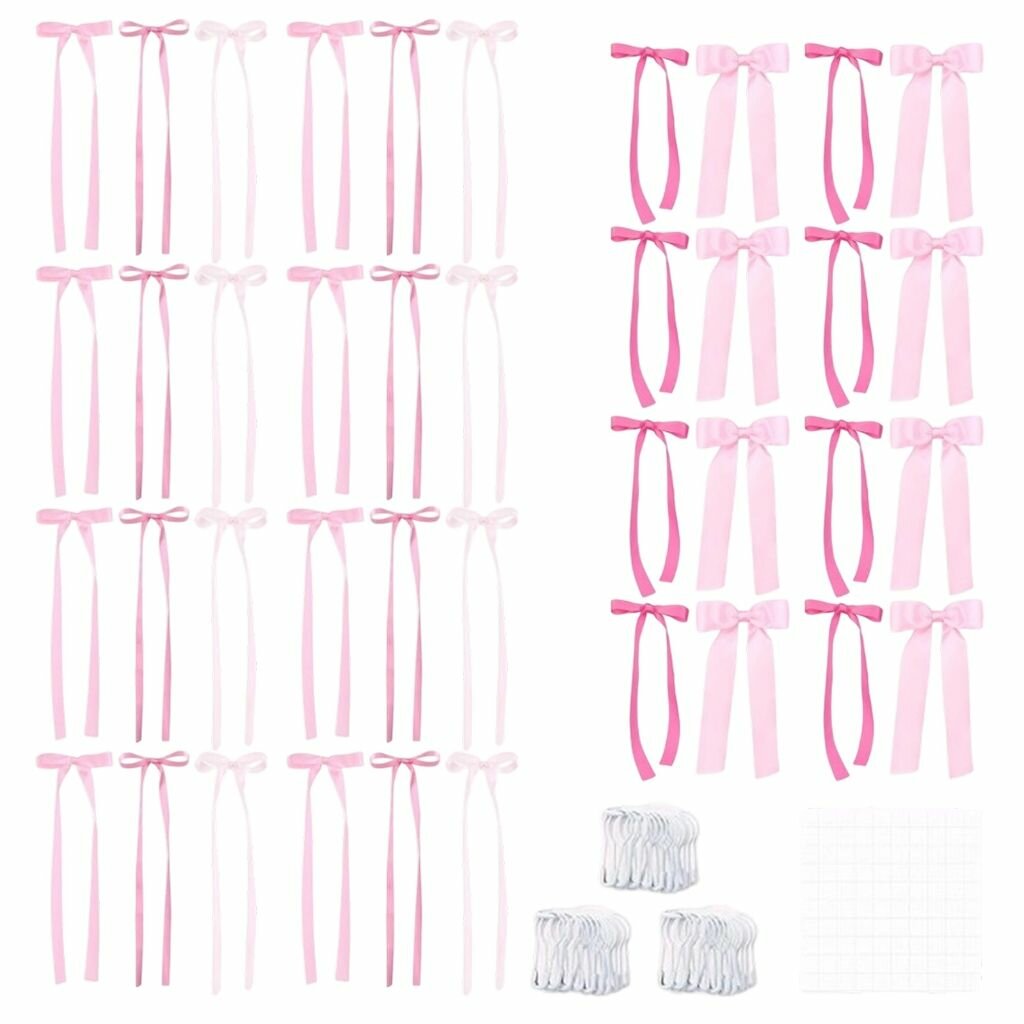 Готовые розовые бантики-40 больших и маленьких бантиков розовой серии