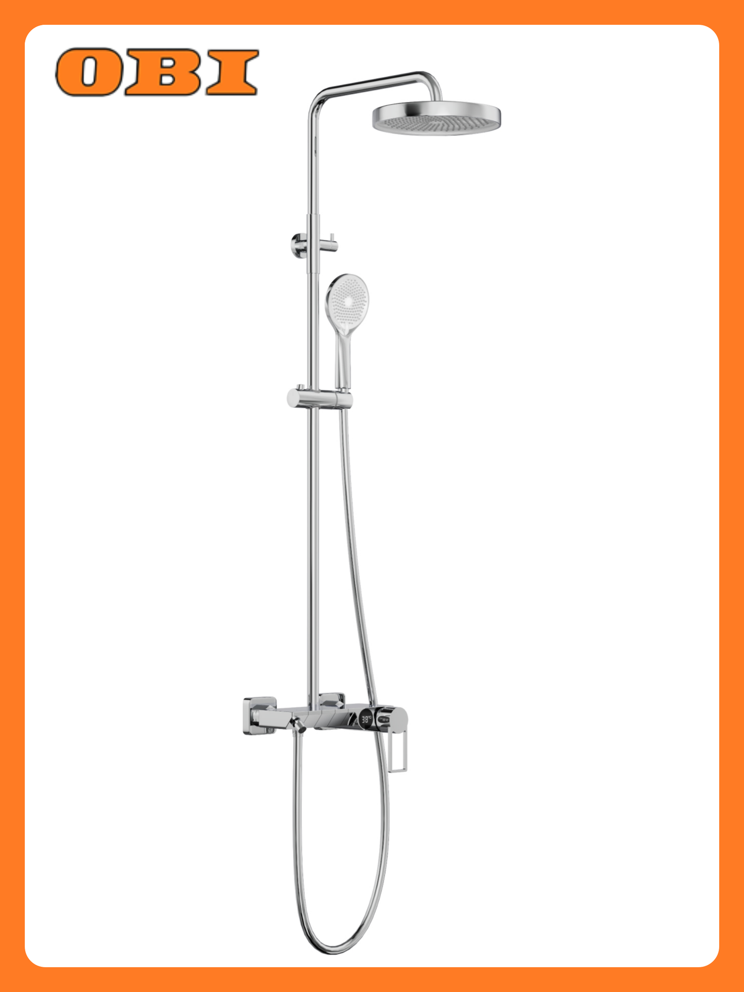 Душевая стойка с тропическим душем, изливом и индикатором температуры TOKITO