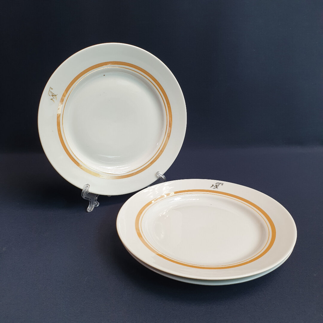 Набор из 3 тарелок Дулево, фарфор 195 мм пересорт клейм, винтаж СССР