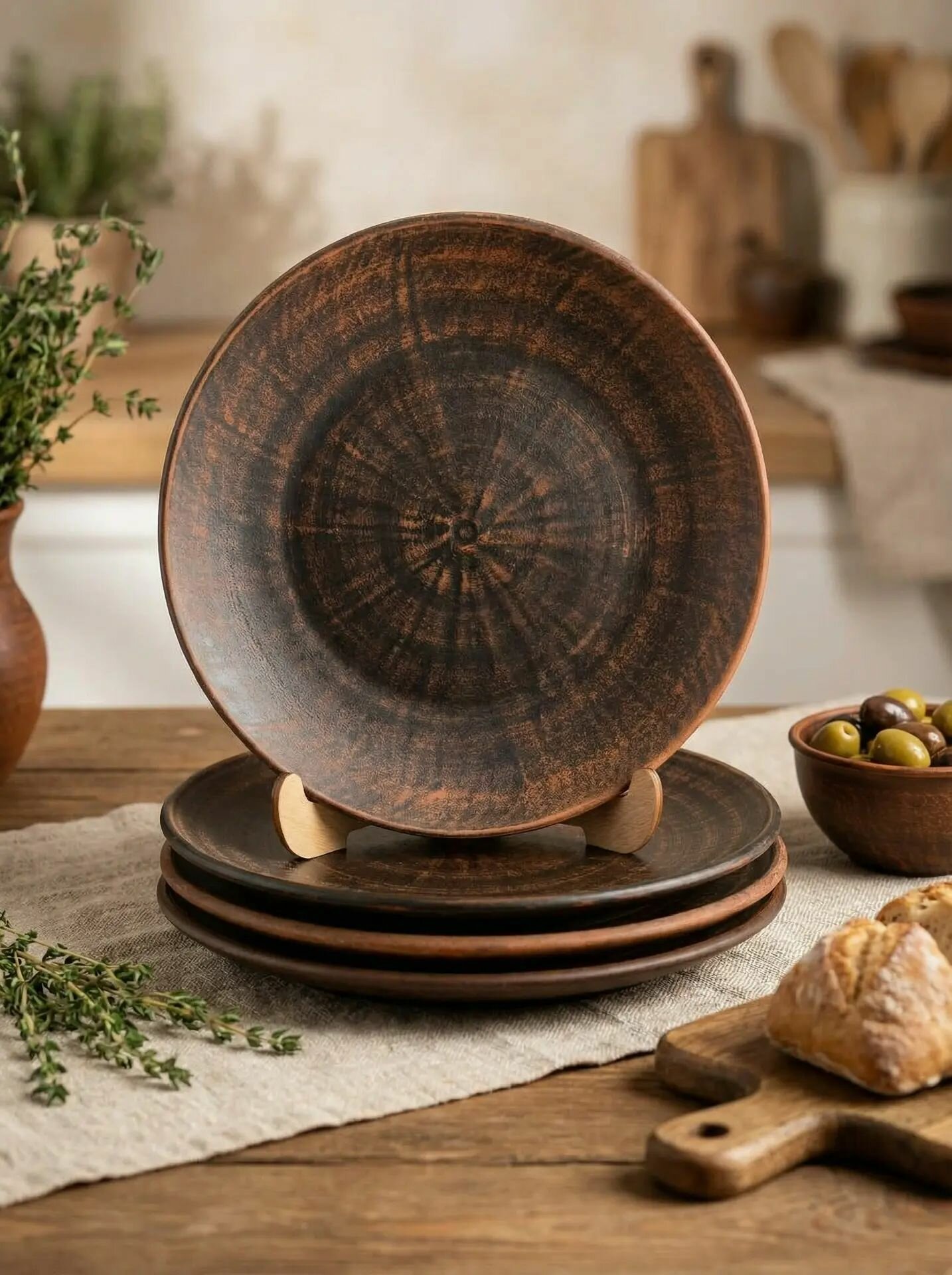 Тарелка 210мм красная глина, набор 4 штуки