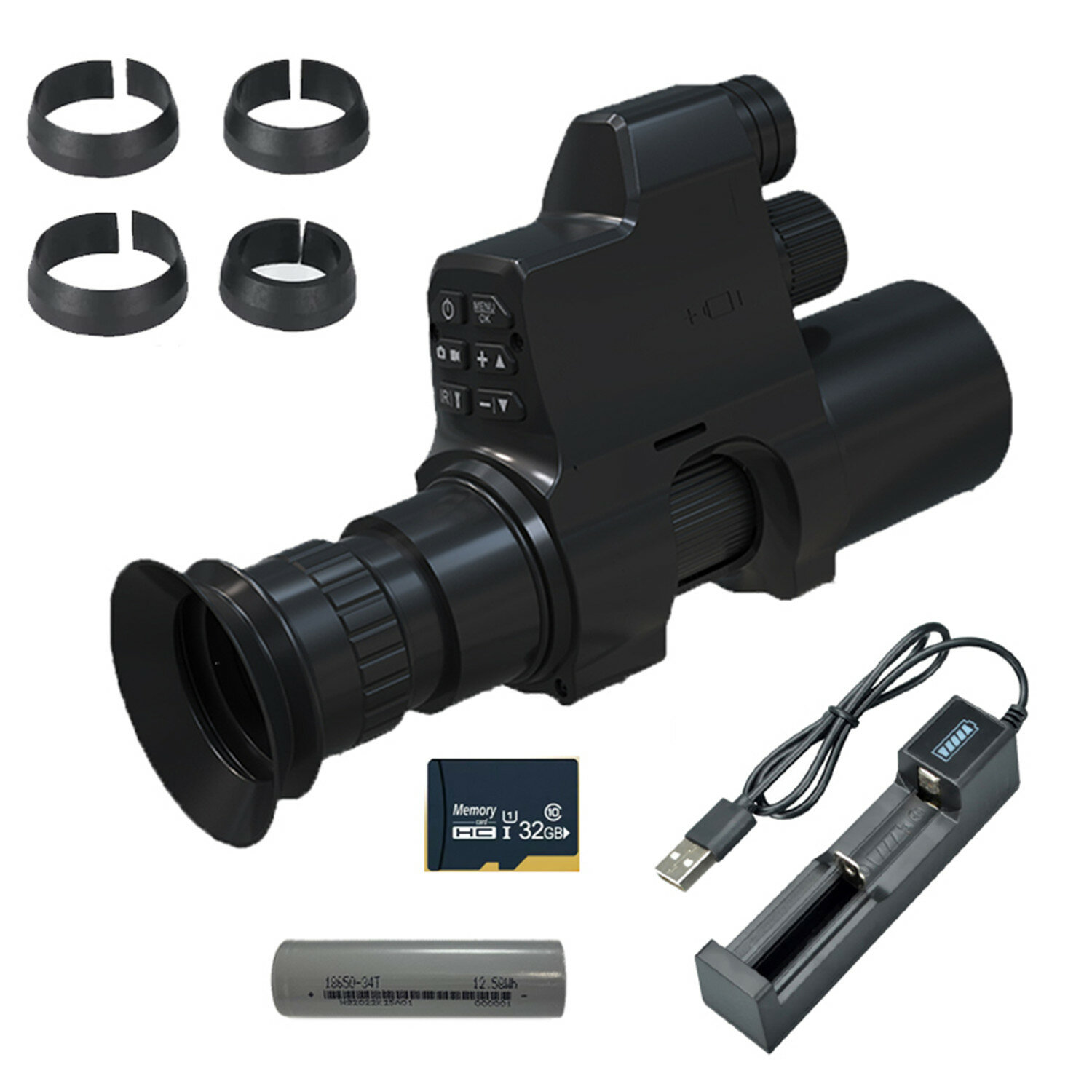Монокуляр ночного видения NV4AS, инфракрасный иллюминатор для фотографии и видеозаписи, дальность 984 футов, разрешение 1080P, для охоты, кемпинга и наблюдения, 12мм объектив, 1-4x цифровой зум, 850нм инфракрасный свет с 3 уровнями яркости, 32GB карта