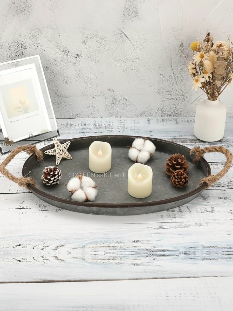 Железный поднос с джутовыми ручками для хранения и подставки для суккулентов